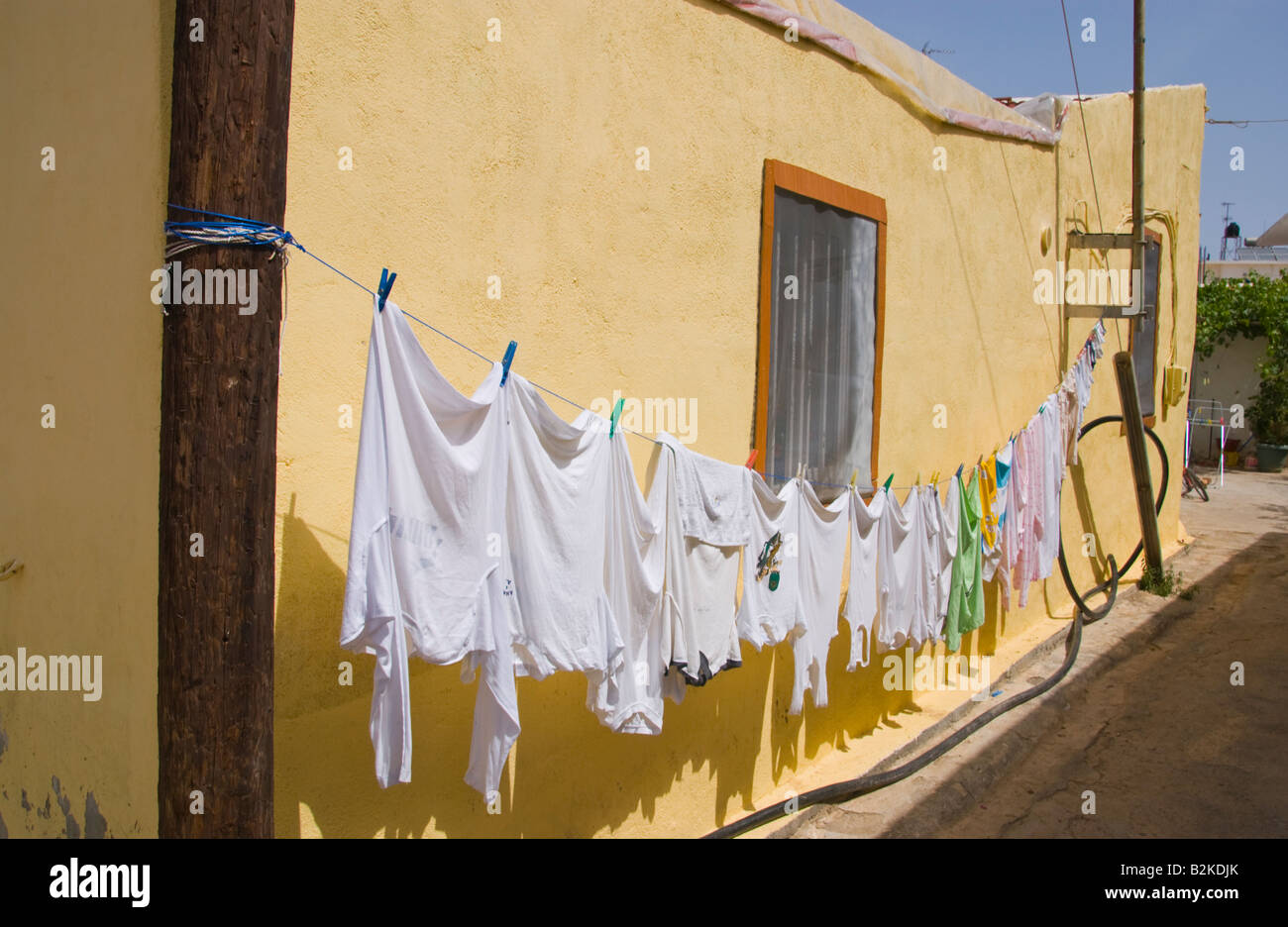 Washing on line outside traditional house in Malia Old Town on the ...