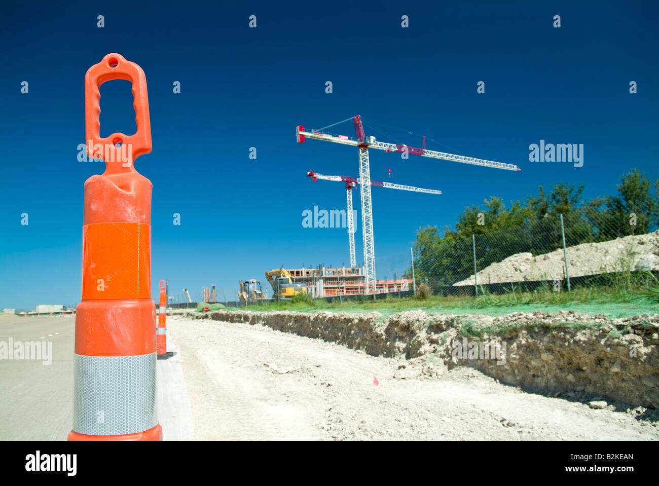 Warning or safety cones designating a construction site with large ...