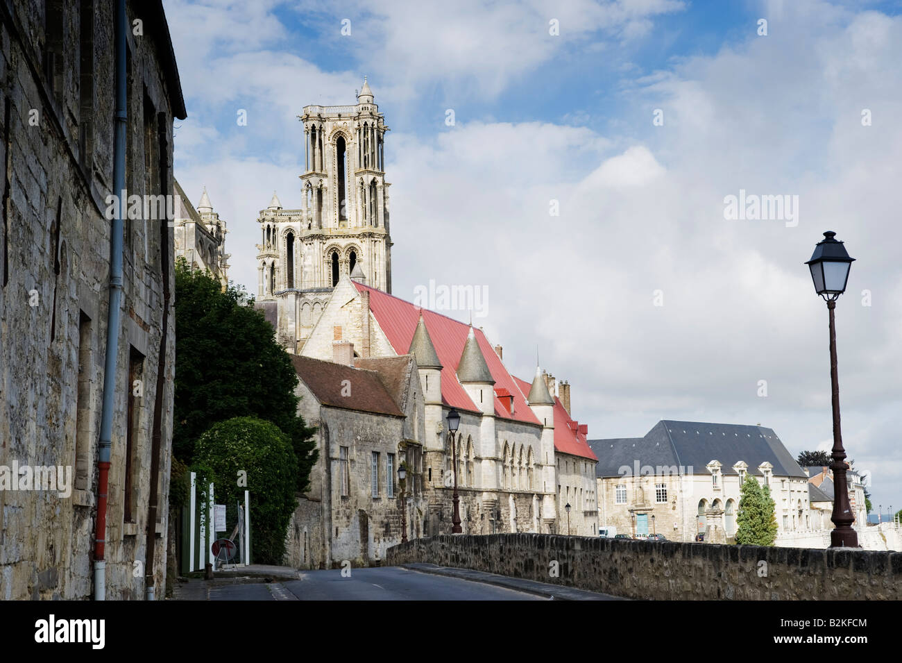 laon cathedral and medieval town battlements picardy france Stock Photo ...