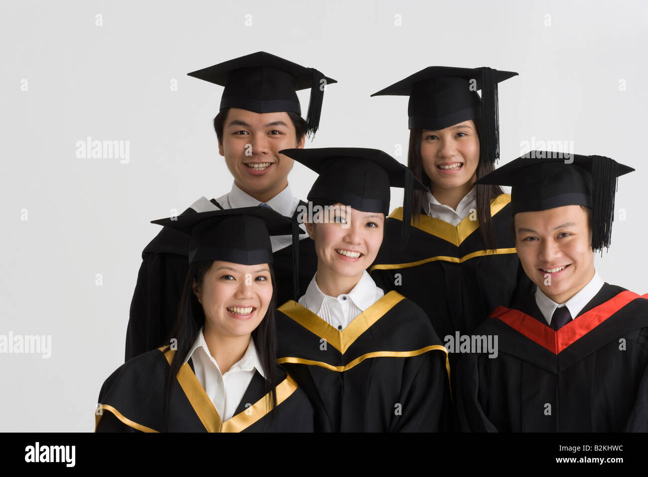 Portrait of five graduate students smiling together Stock Photo - Alamy