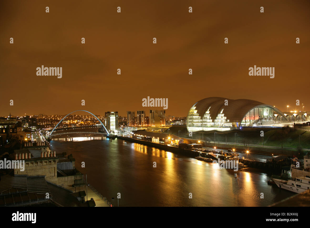 City of Newcastle, England. Rooftop view of the River Tyne including ...