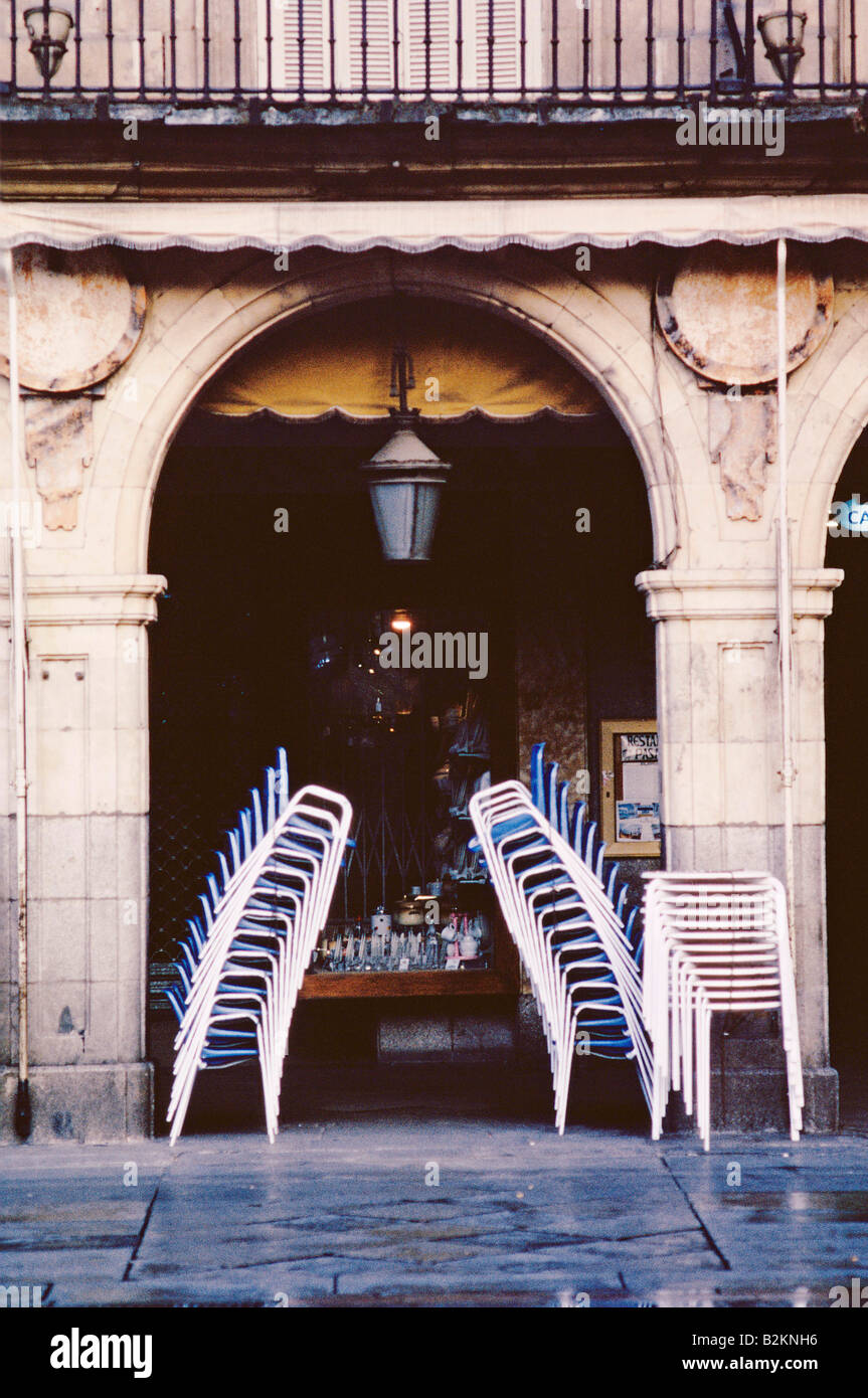 chairs tables stacked up outside closed cafe salamanca piazza 1982 1982 ...