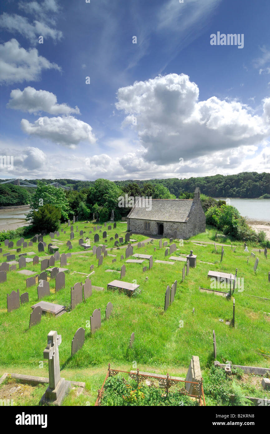 St Tysilio church on Church Island on Anglesey in North Wales looking ...