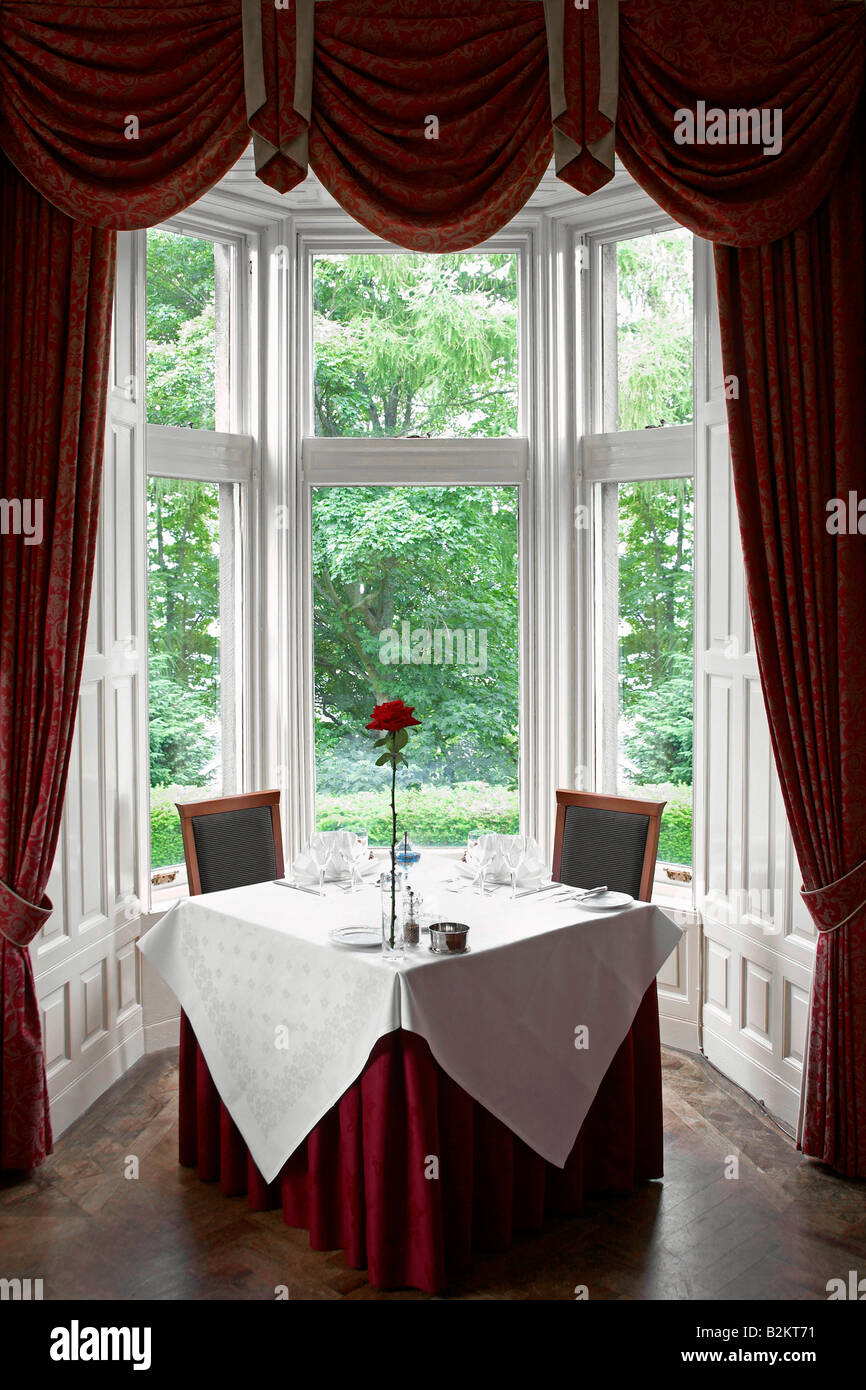 Dining table by the window trees through the window Stock Photo - Alamy