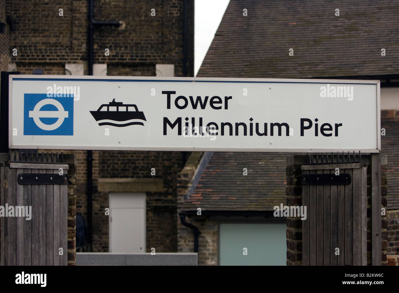Tower Millenium Pier sign Stock Photo - Alamy