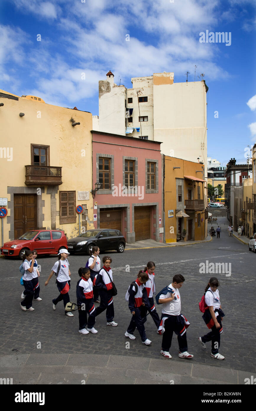 School children walking in street Las Palmas Gran Canaria Spain Stock ...