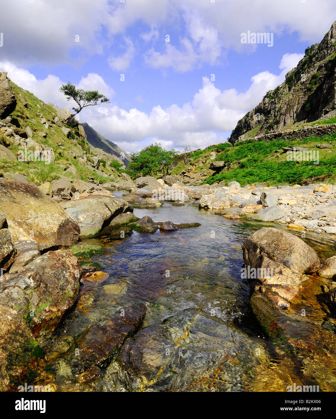 Afon Nant Peris River as it flows through Llanberis pass in Gwynedd ...