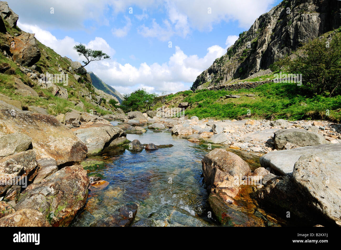 Afon Nant Peris River as it flows through Llanberis pass in Gwynedd ...