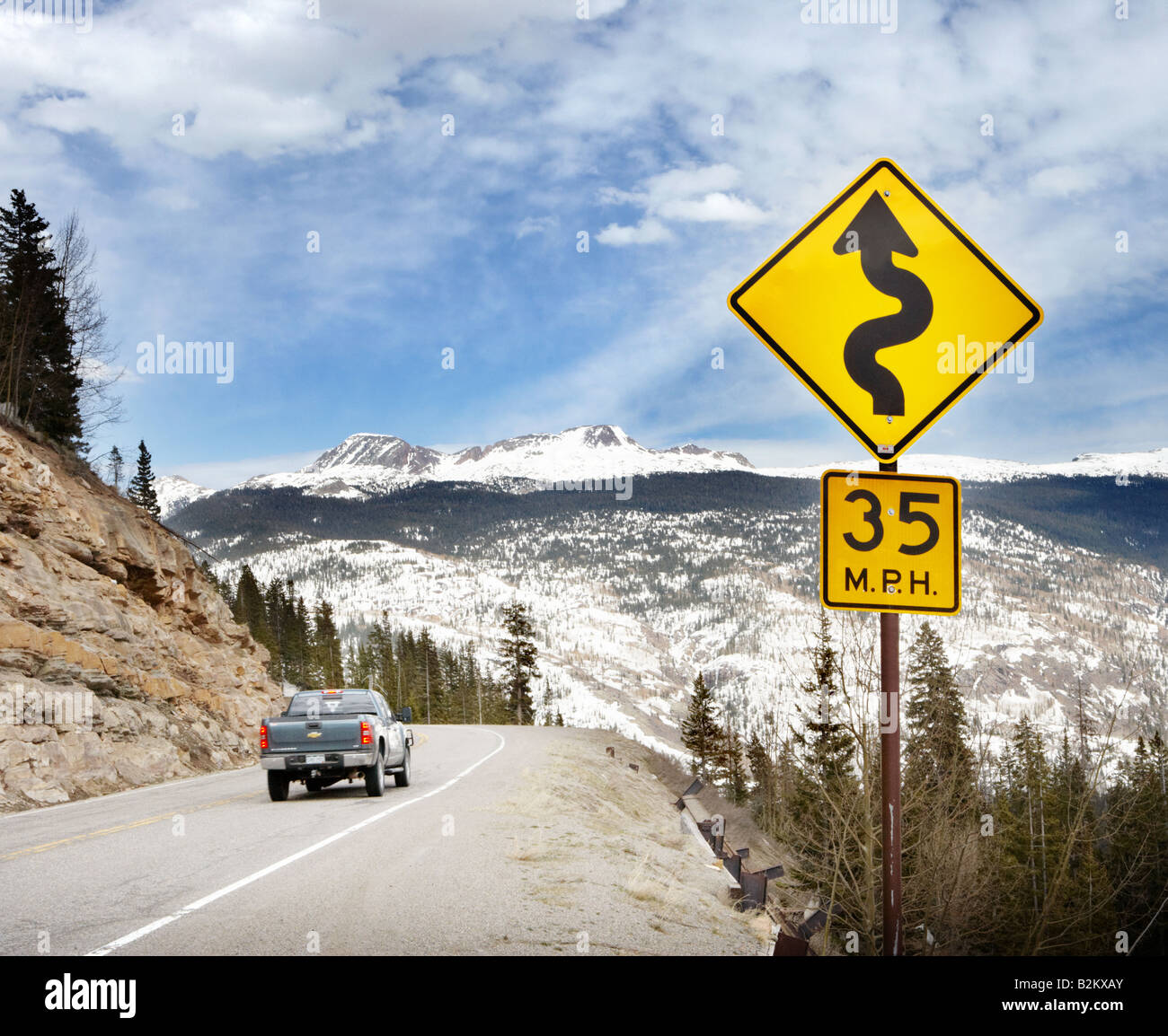 Warning Road Sign on San Juan Skyway Highway 550 near Silverton ...
