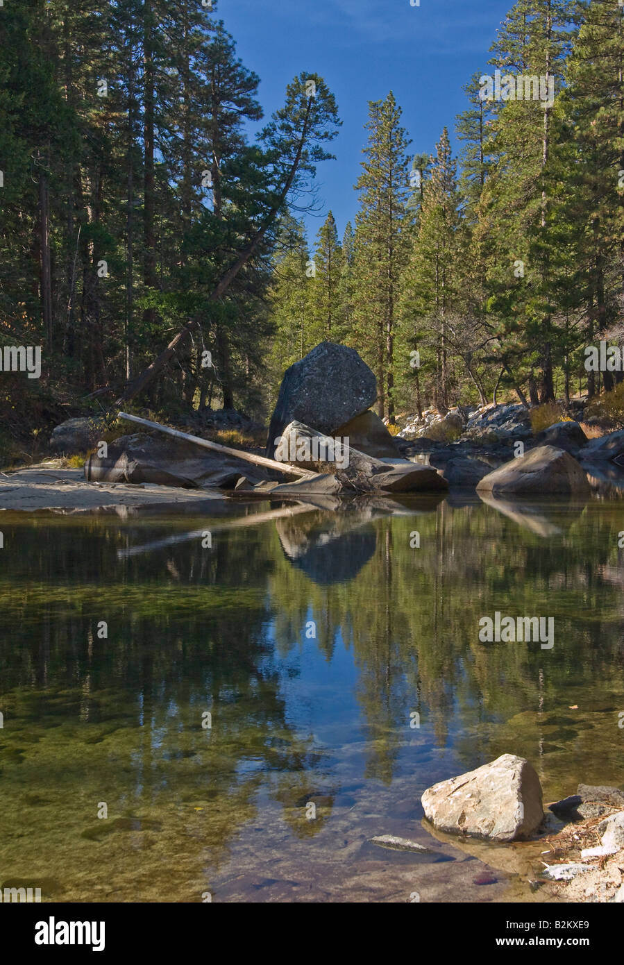 Reflections on a pool in the Merced River, Yosemite Stock Photo - Alamy