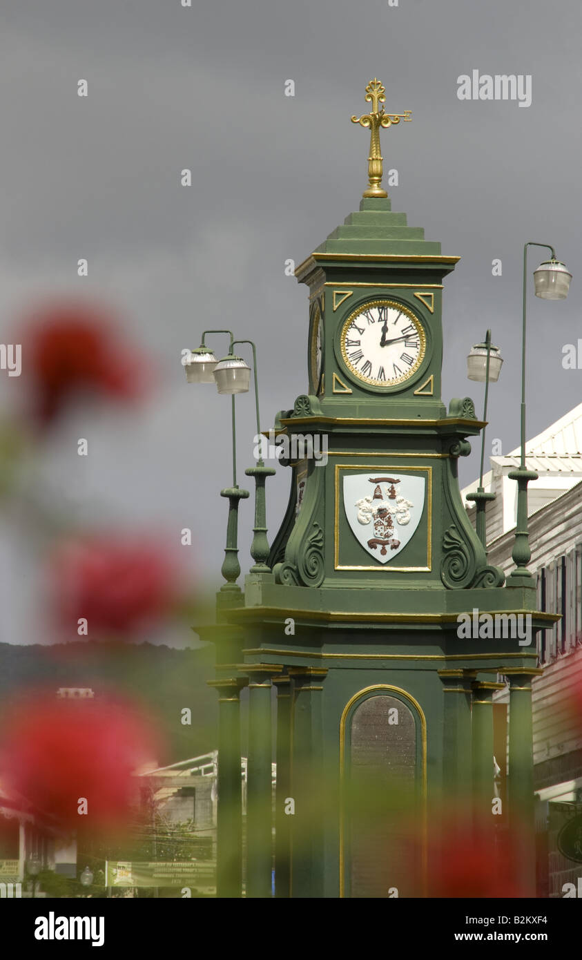 Basseterre's Berkeley Memorial clock tower on the Circus, on Caribbean ...