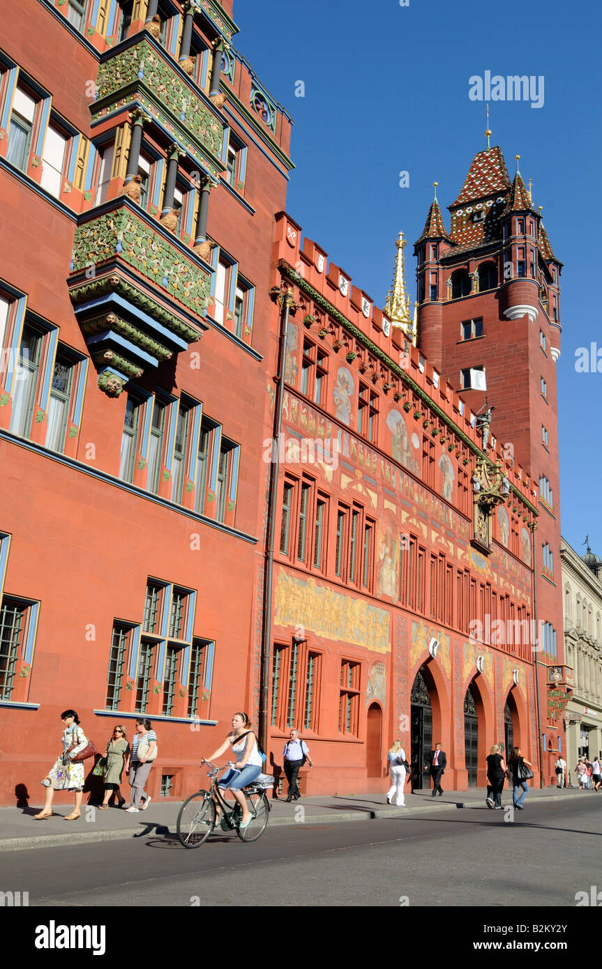 The famous red town hall in the old city of Basel, Switzerland Stock ...