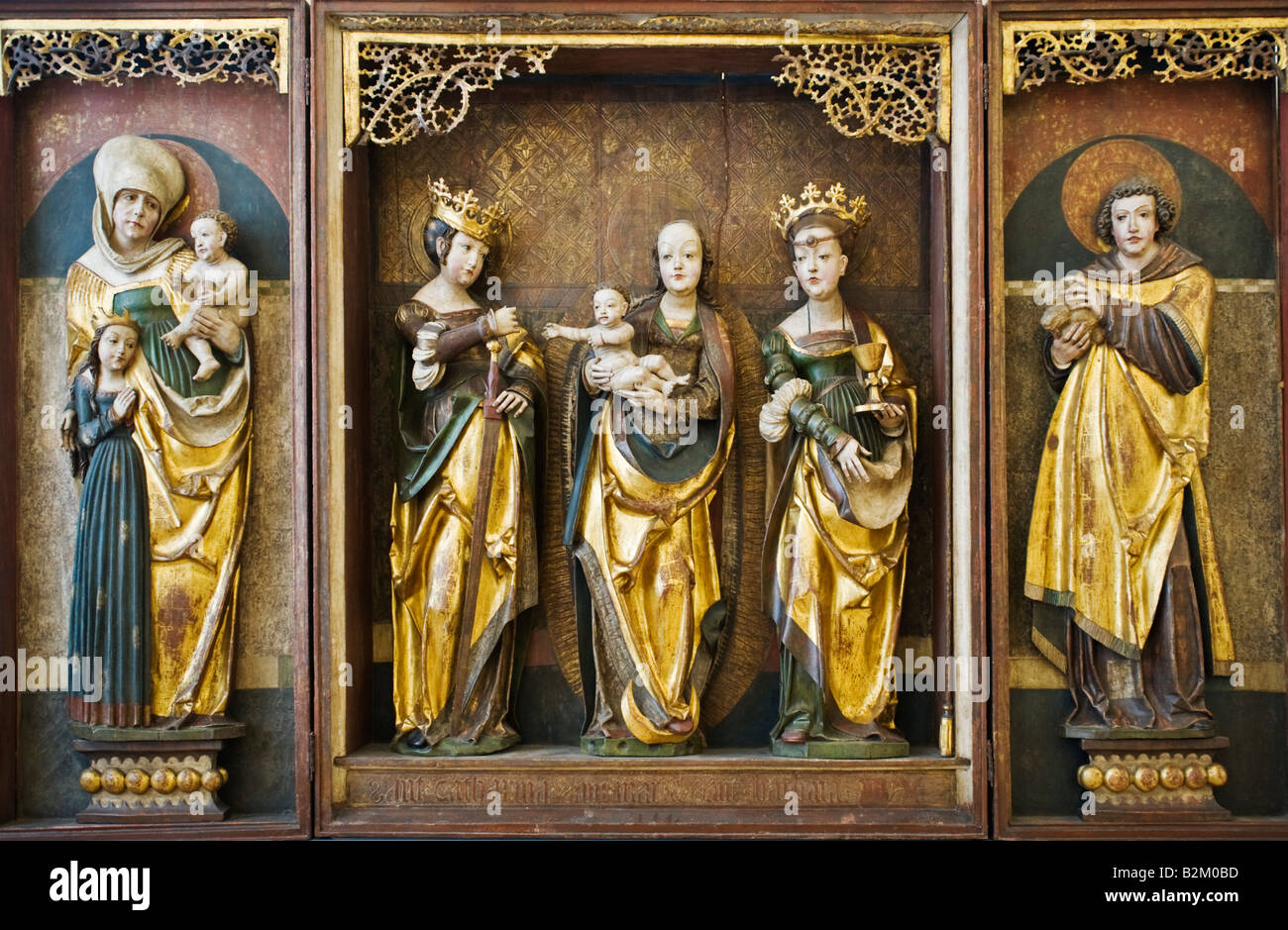 Detail of elaborate winged altarpiece from famous Bode Museum in Berlin ...