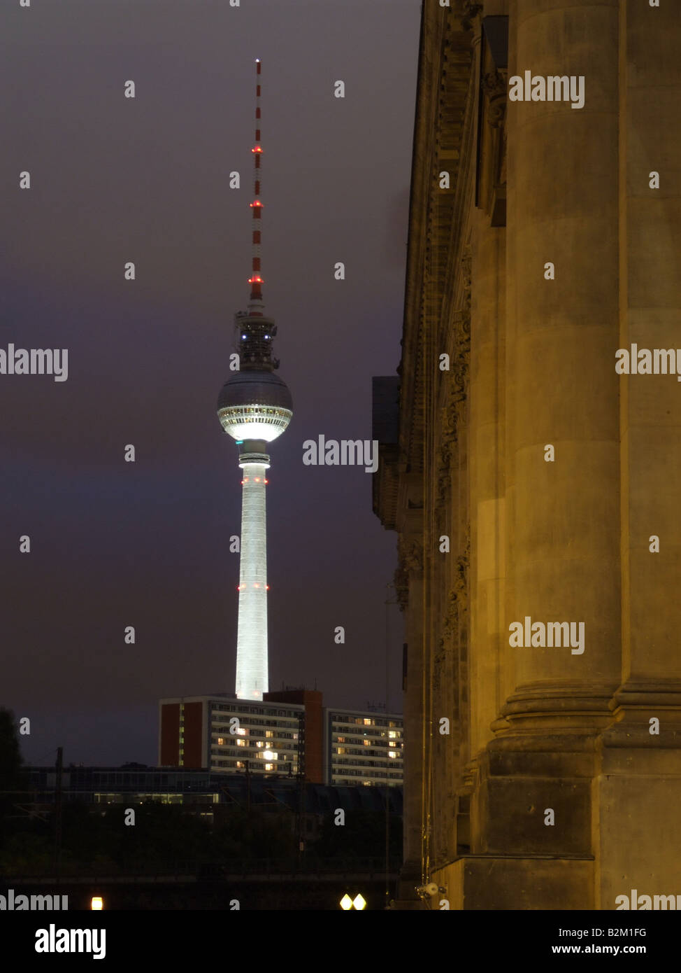 modern tv tower illuminated at night in berlin Stock Photo - Alamy