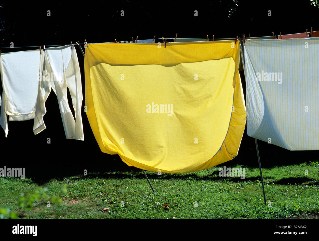 Laundry hanging from clothesline outdoors hi-res stock photography and ...