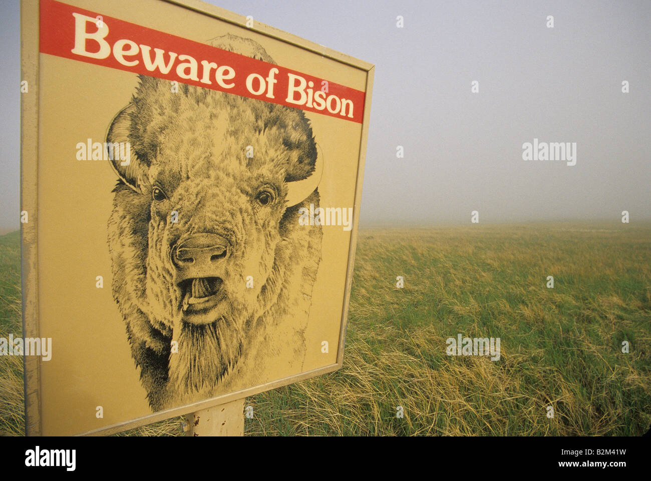 Beware of Bison sign in Badlands National Park South Dakota Stock Photo ...