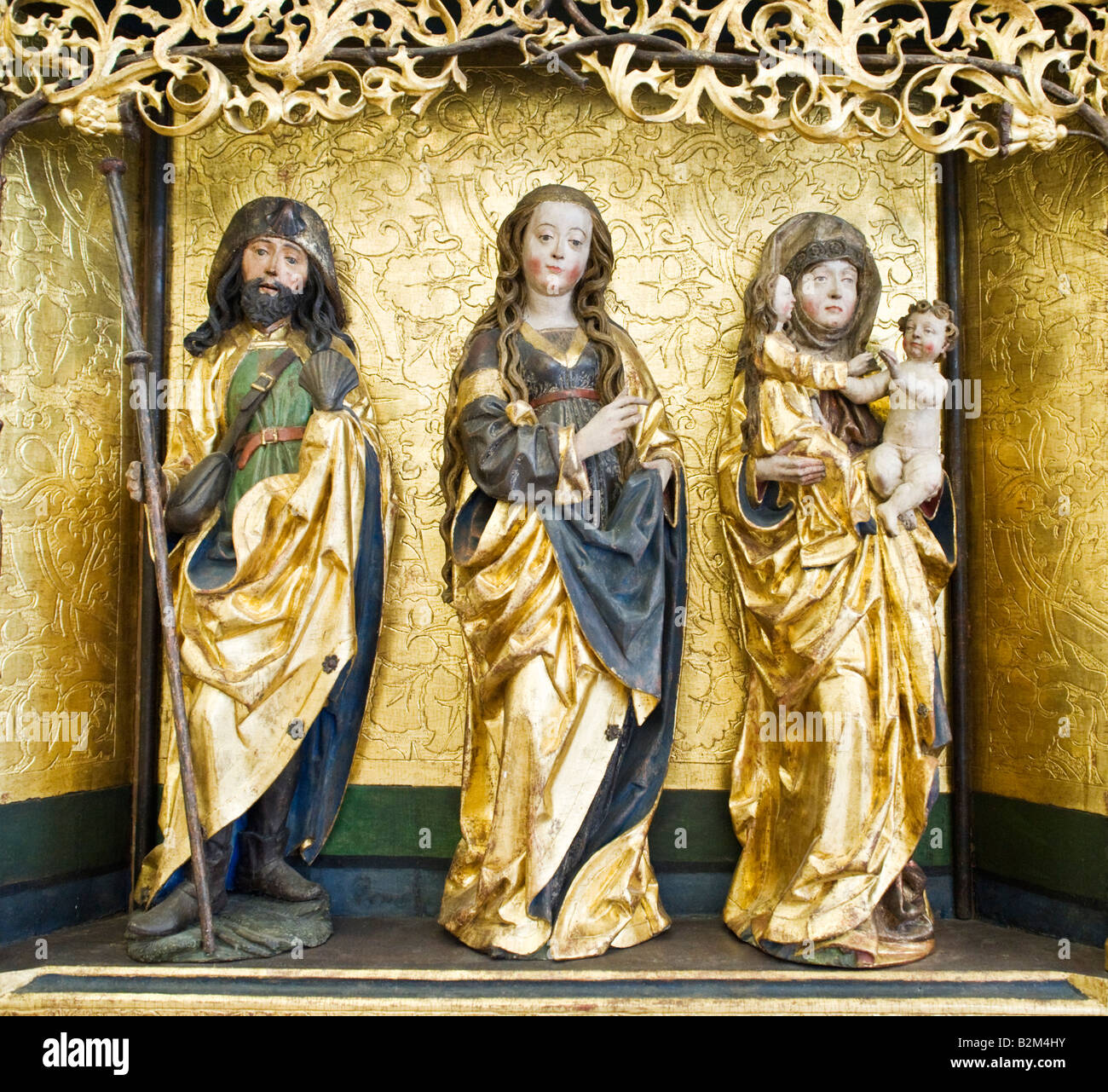 Detail of elaborate winged altarpiece from famous Bode Museum in Berlin ...