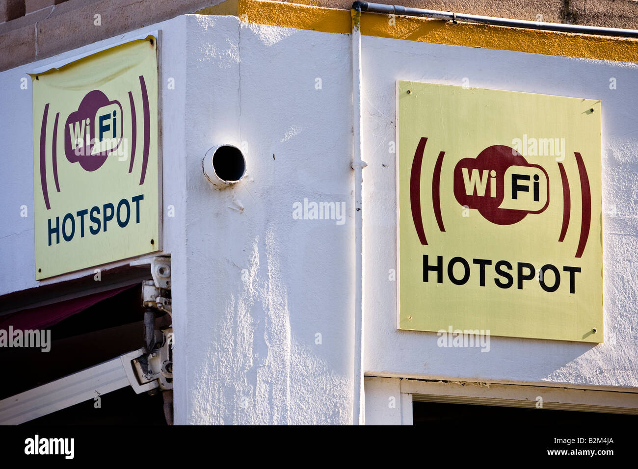 WiFi hotspot sign outside a bar in Cala Ratjada, Majorca, Spain Stock ...