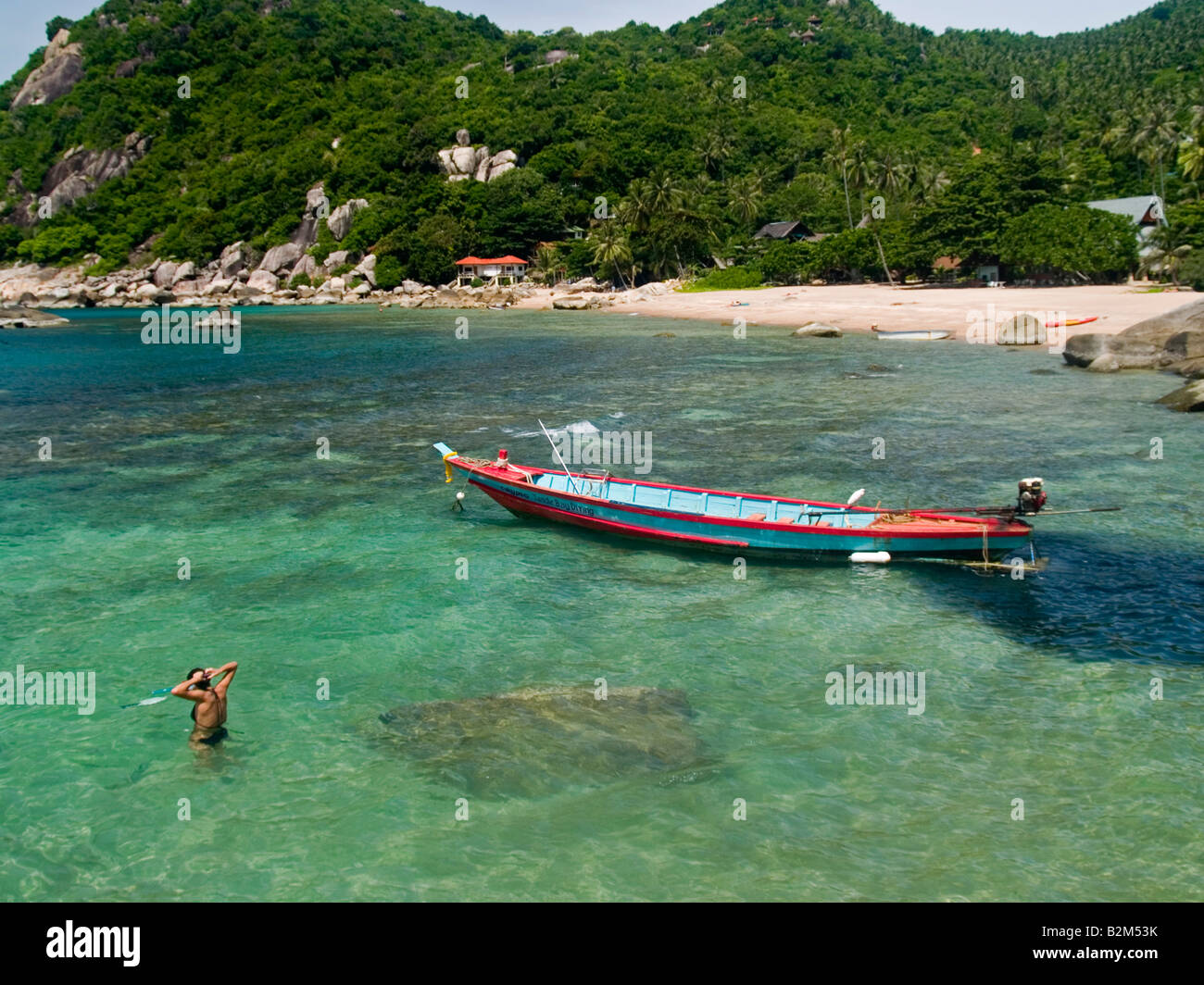 bather in the water on beautiful beach on Koh Tao island in Thailand ...