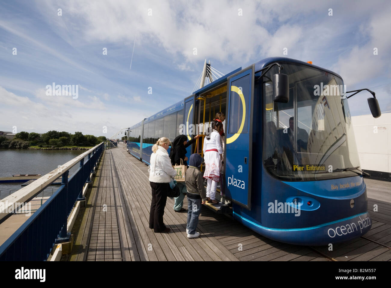 Southport Merseyside England UK July Pier tram with people boarding in ...