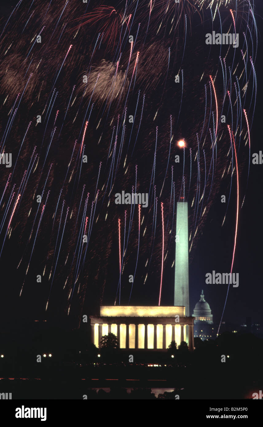 Lincoln Memorial Washington Monument Nations Capitol Building Fireworks ...