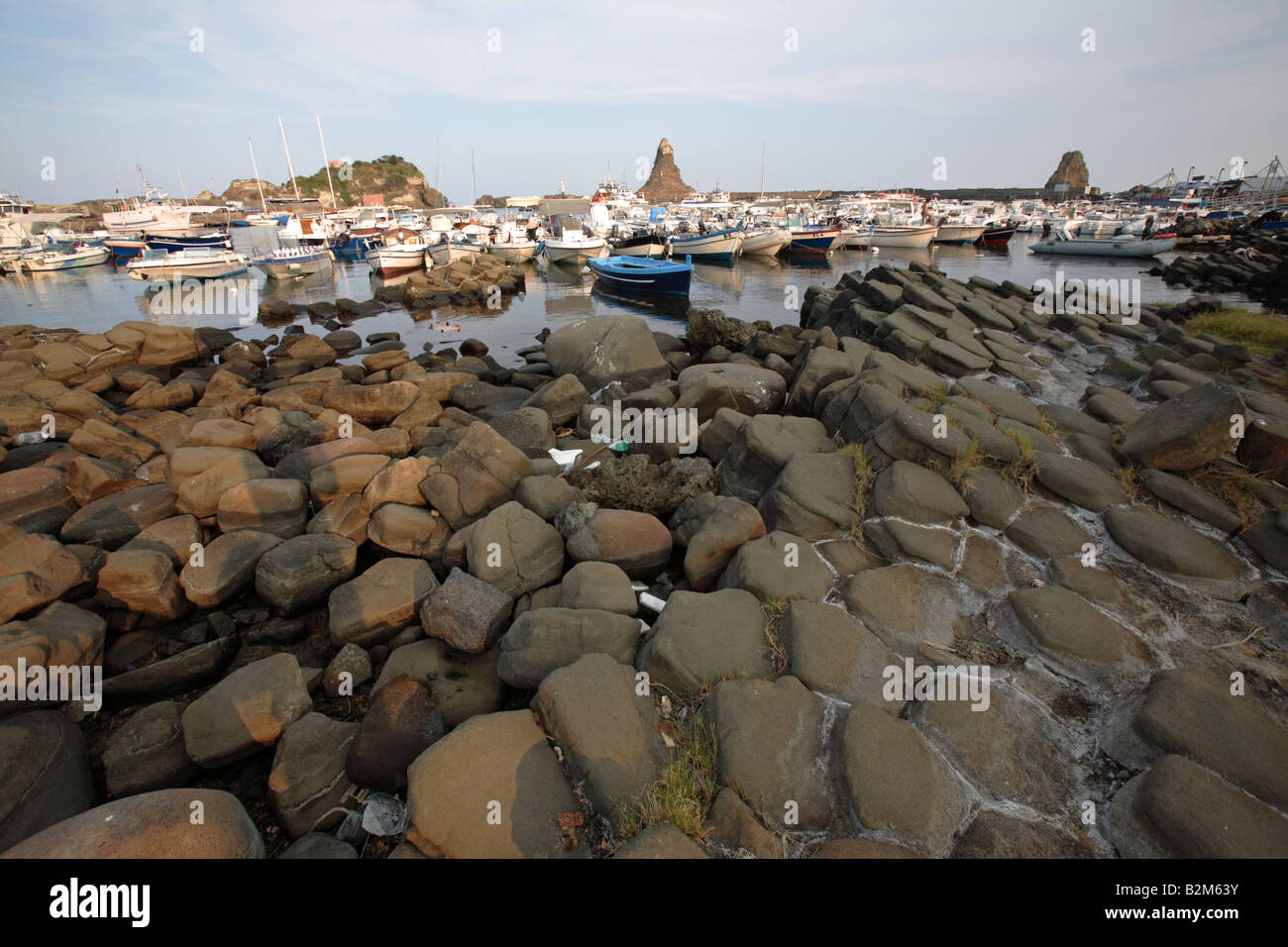 The little port of Aci Trezza, with the typical stacks, Aci Trezza ...