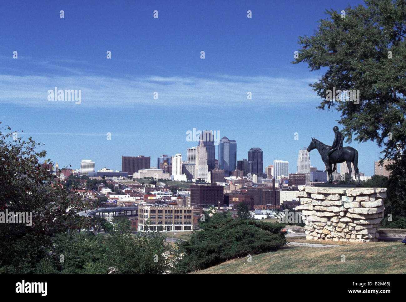 Native American Indian Sculpture and Kansas City Skyline Missouri ...