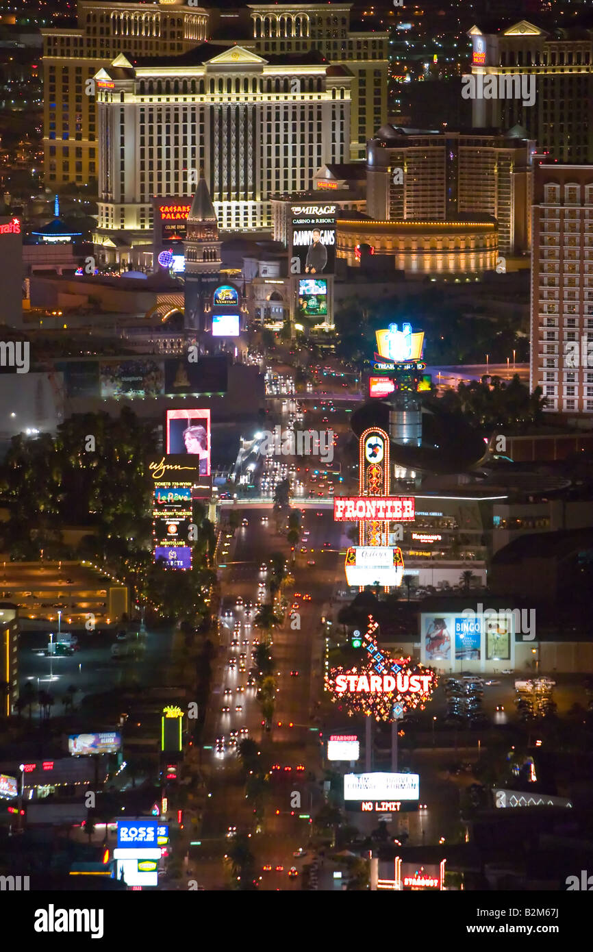 Brightly lit hotels on The Strip in Las Vegas, NV shine in the night sky Stock Photo - Alamy