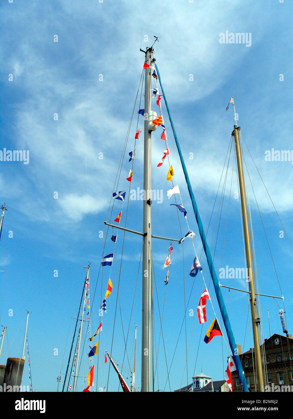 Yachts mast and flags on display at the Harwich Sea Festival Stock ...