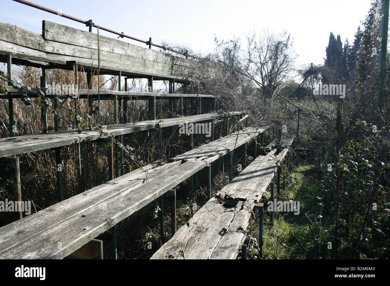 empty old sports grandstand on derelict ground Stock Photo - Alamy