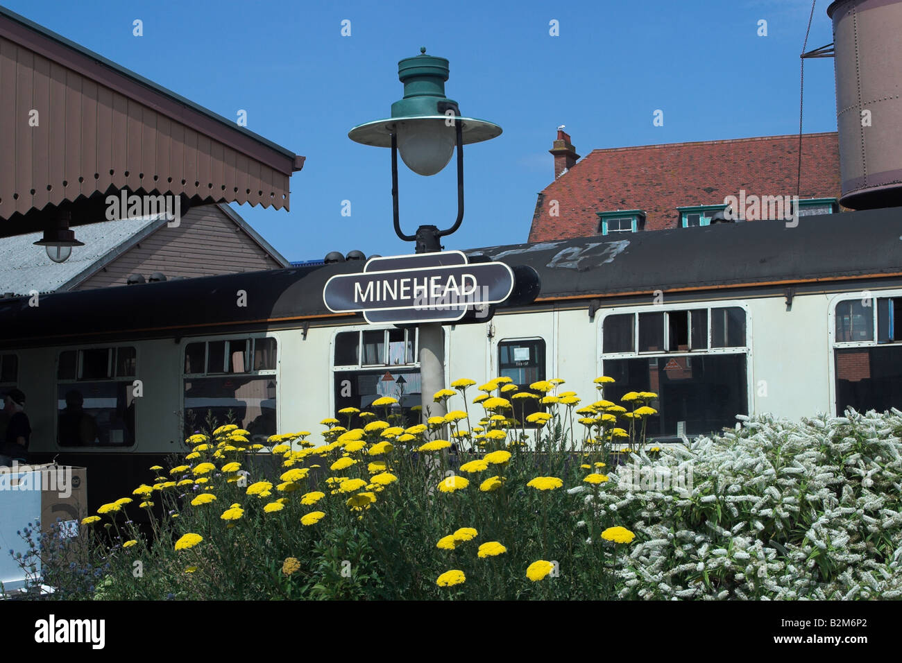 Sign and flowers at Minehead Station. West Somerset Steam Railway Stock ...