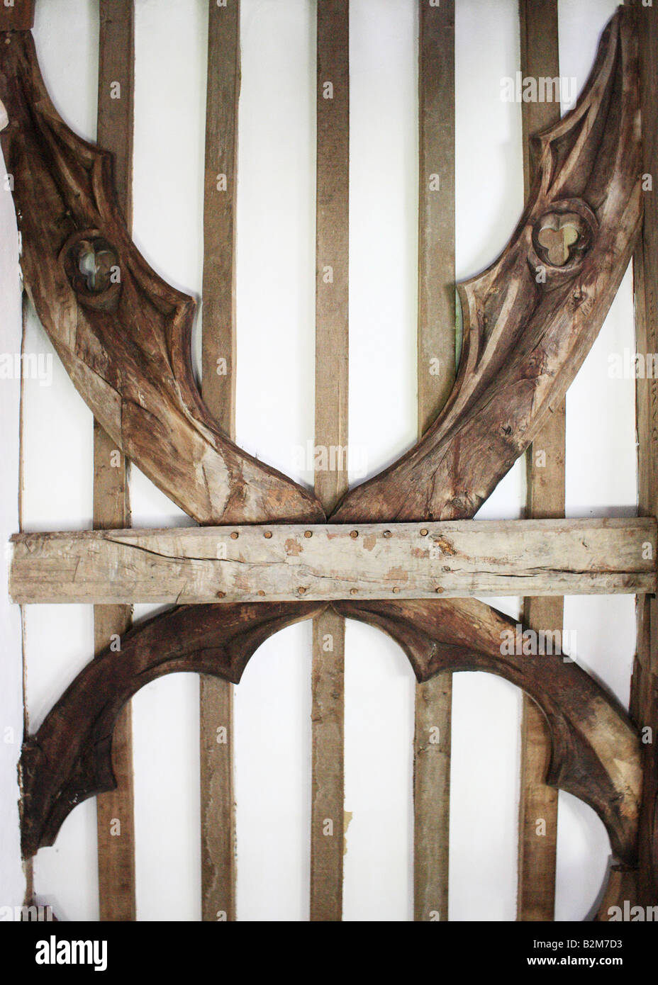 Carved medieval roof timbers in a 14th century Dorset manor house Stock ...