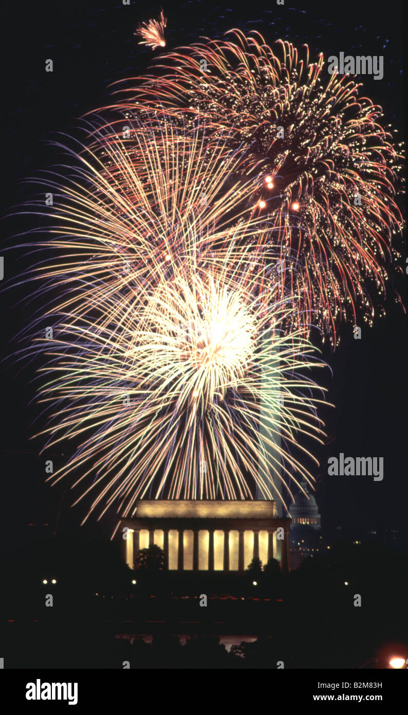 Lincoln Memorial Washington Monument Nations Capitol Building Fireworks ...