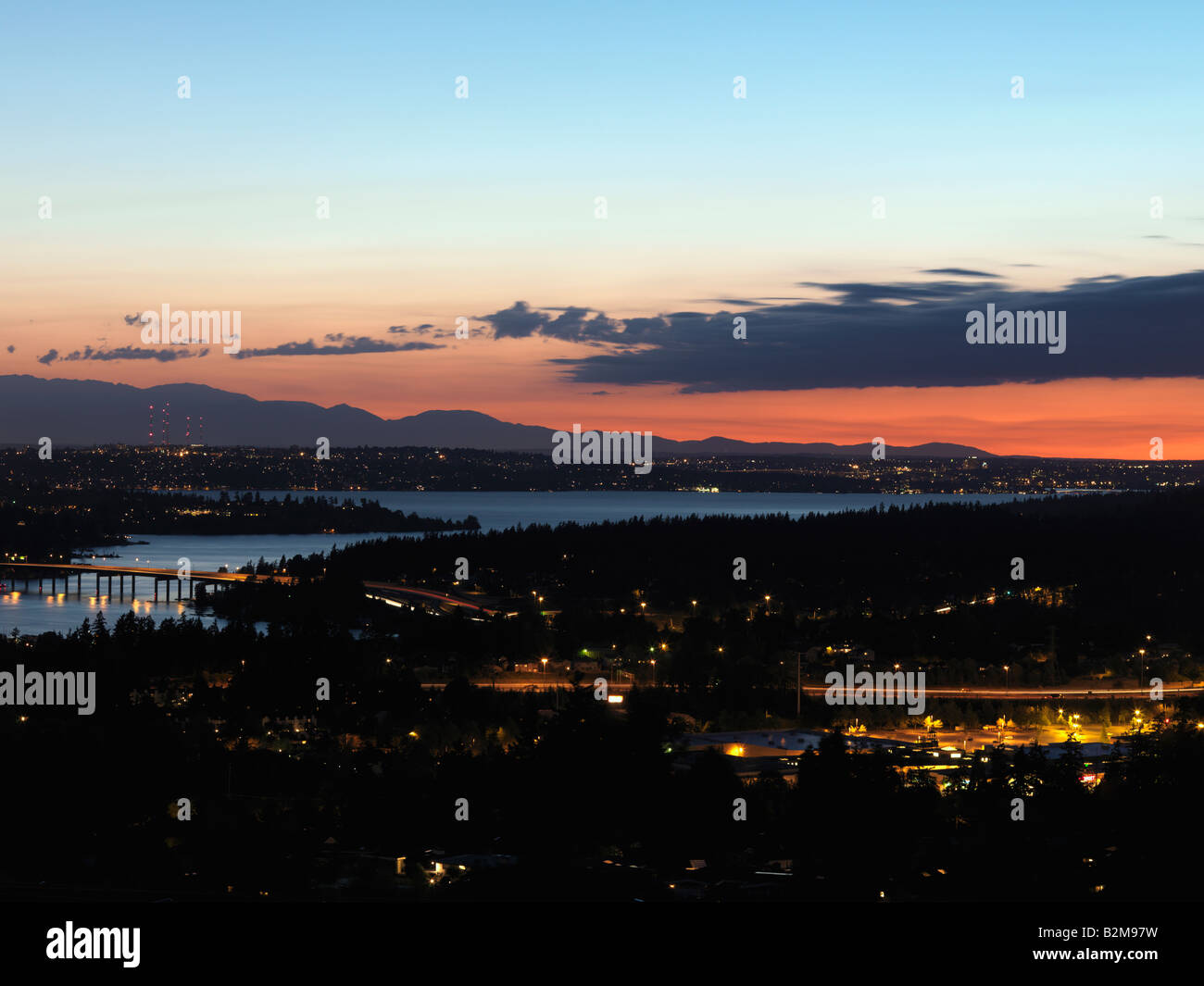 Summer sunset in the Pacific Northwest Looking out across Lake ...