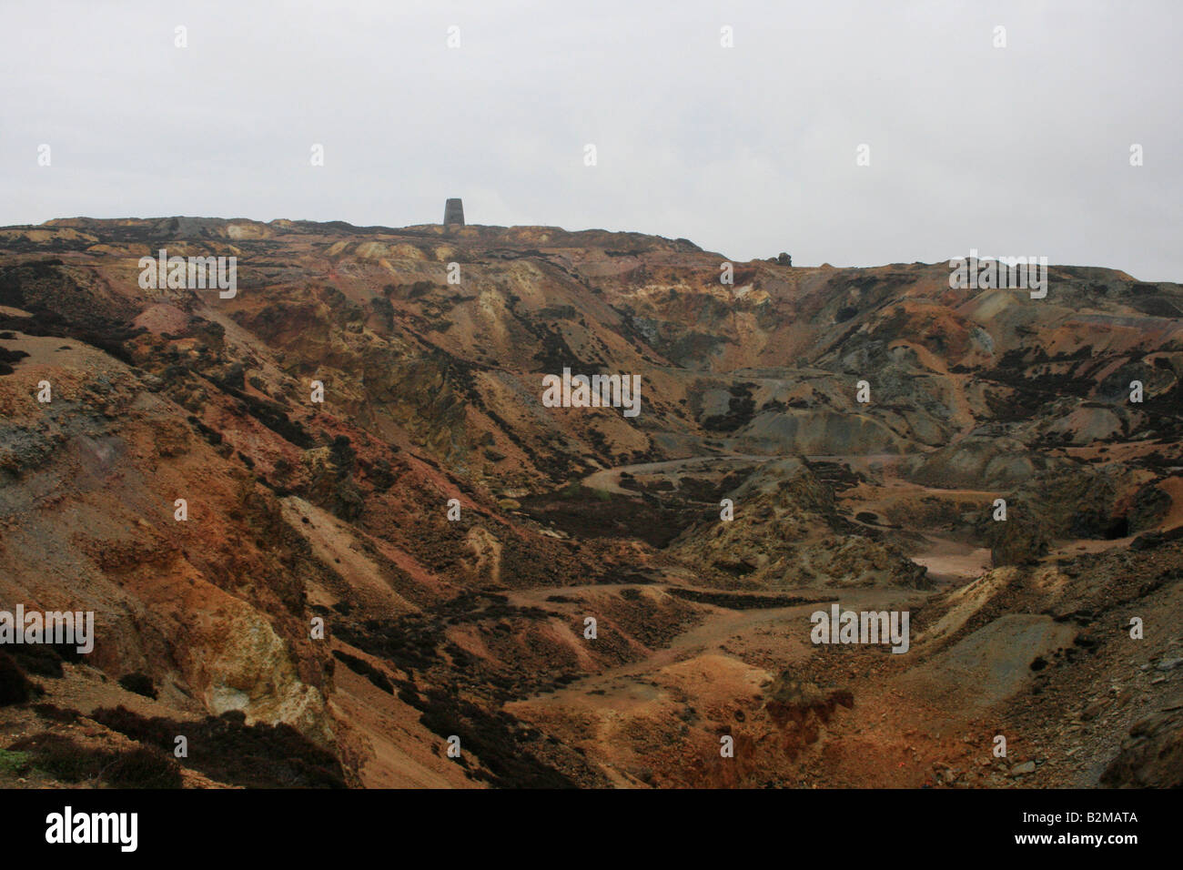 Man made landscape created by copper mining in Parys Mountain in the ...
