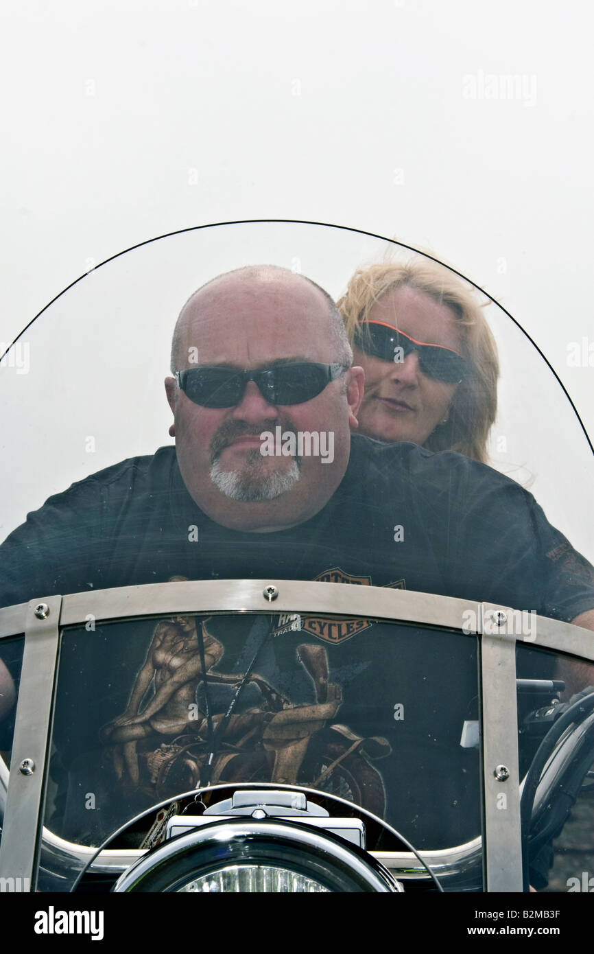 View of two bikers seated together looking through the windscreen of ...