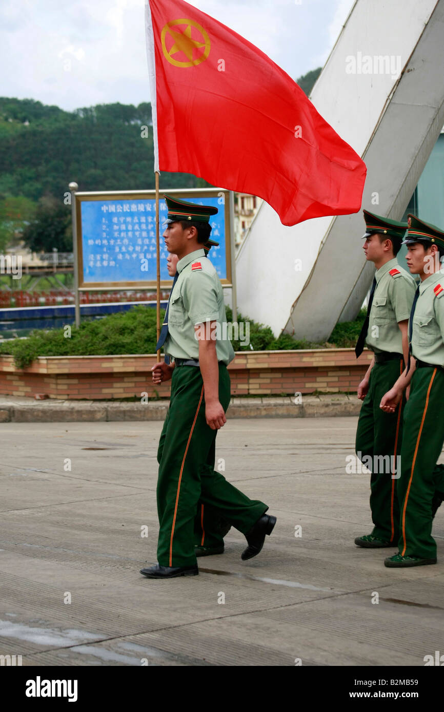 Chinese troops marching at the Chinese Vietnamese border at Hekou ...