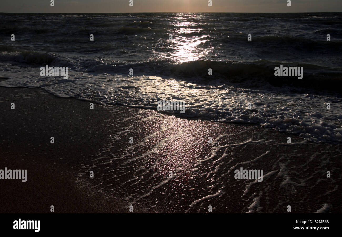 Coast and night moonlight path on sea water surface Stock Photo - Alamy