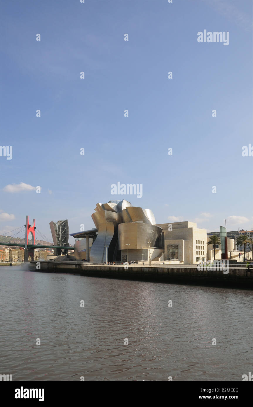 Museo Museum Guggenheim Bilbao on the banks of the Ria de Bilbao or ...