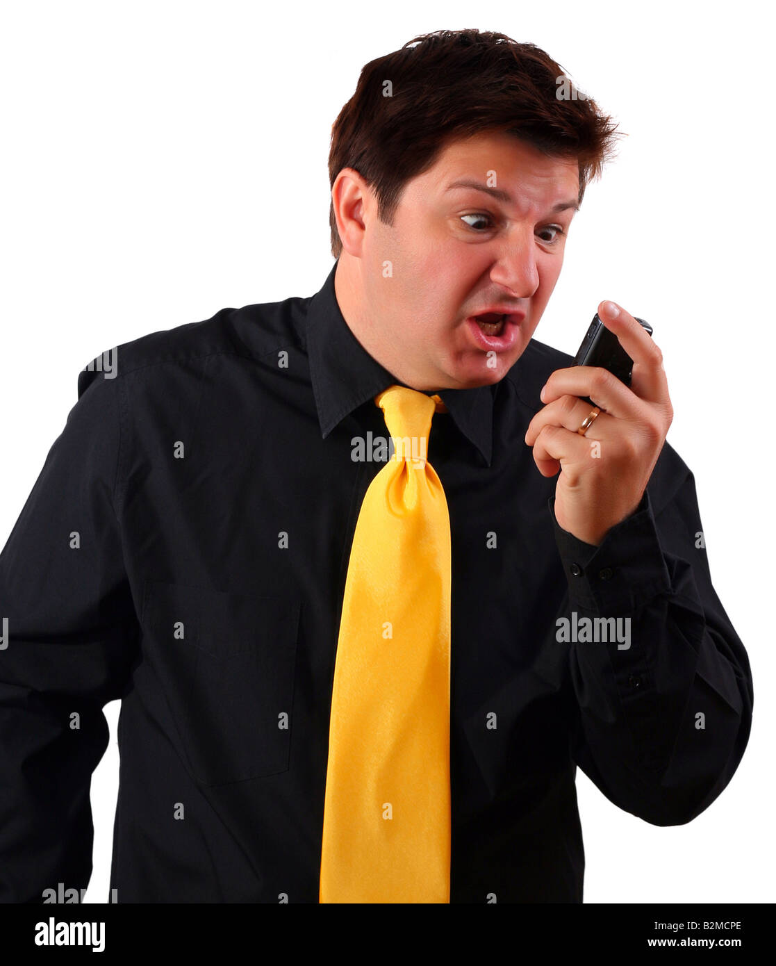 Man screaming during a call on his cell phone (using 3G video call or ...