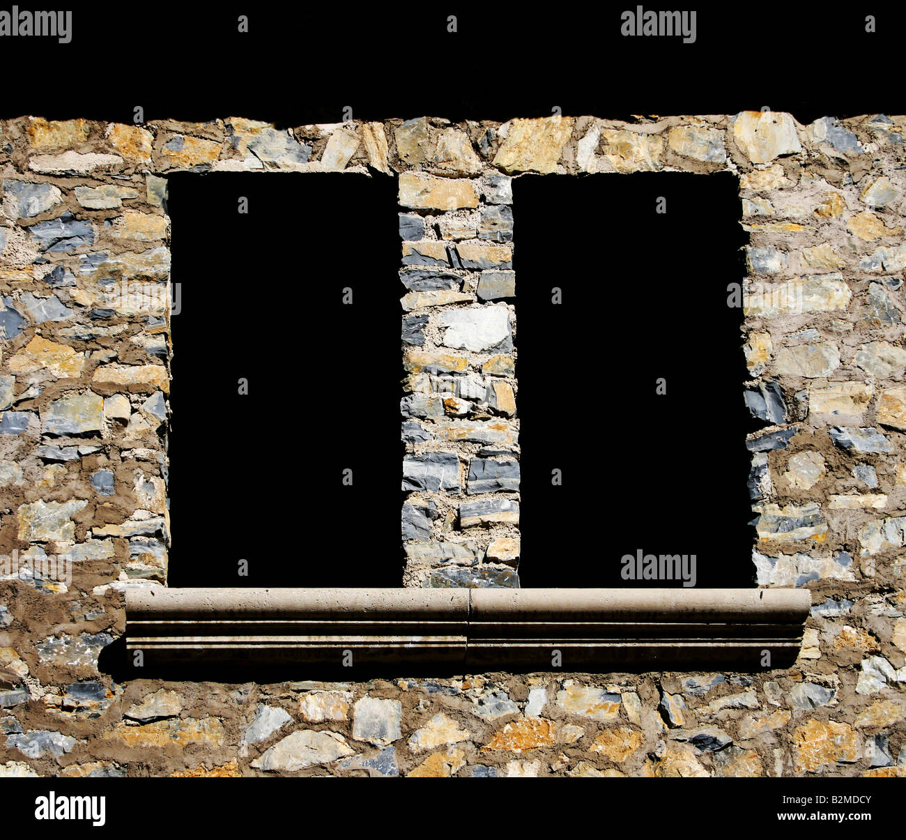 brick wall two windows in an old brick wall Stock Photo - Alamy