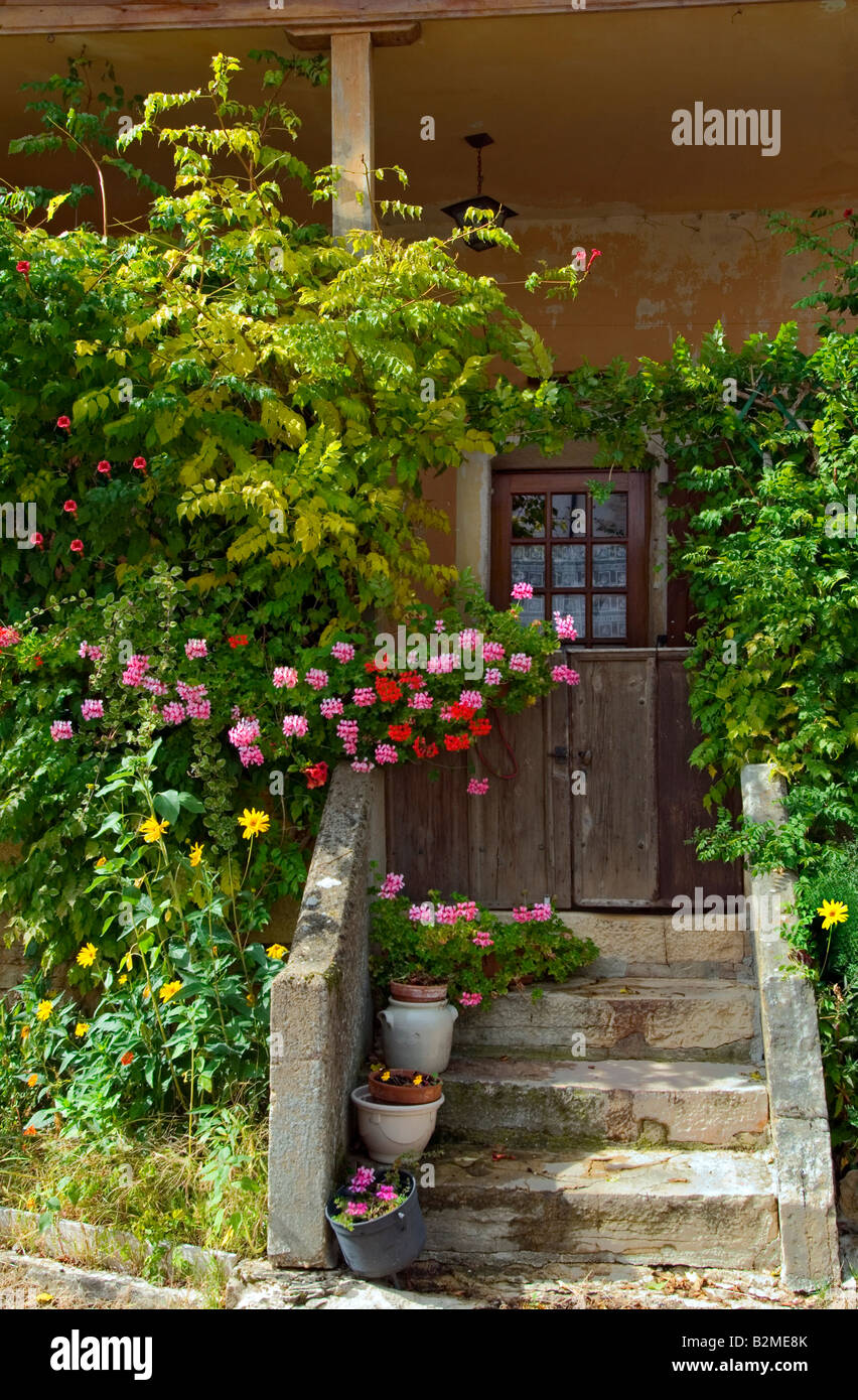 Gite B&B Entrance stone staircase leading to typical floral rustic ...
