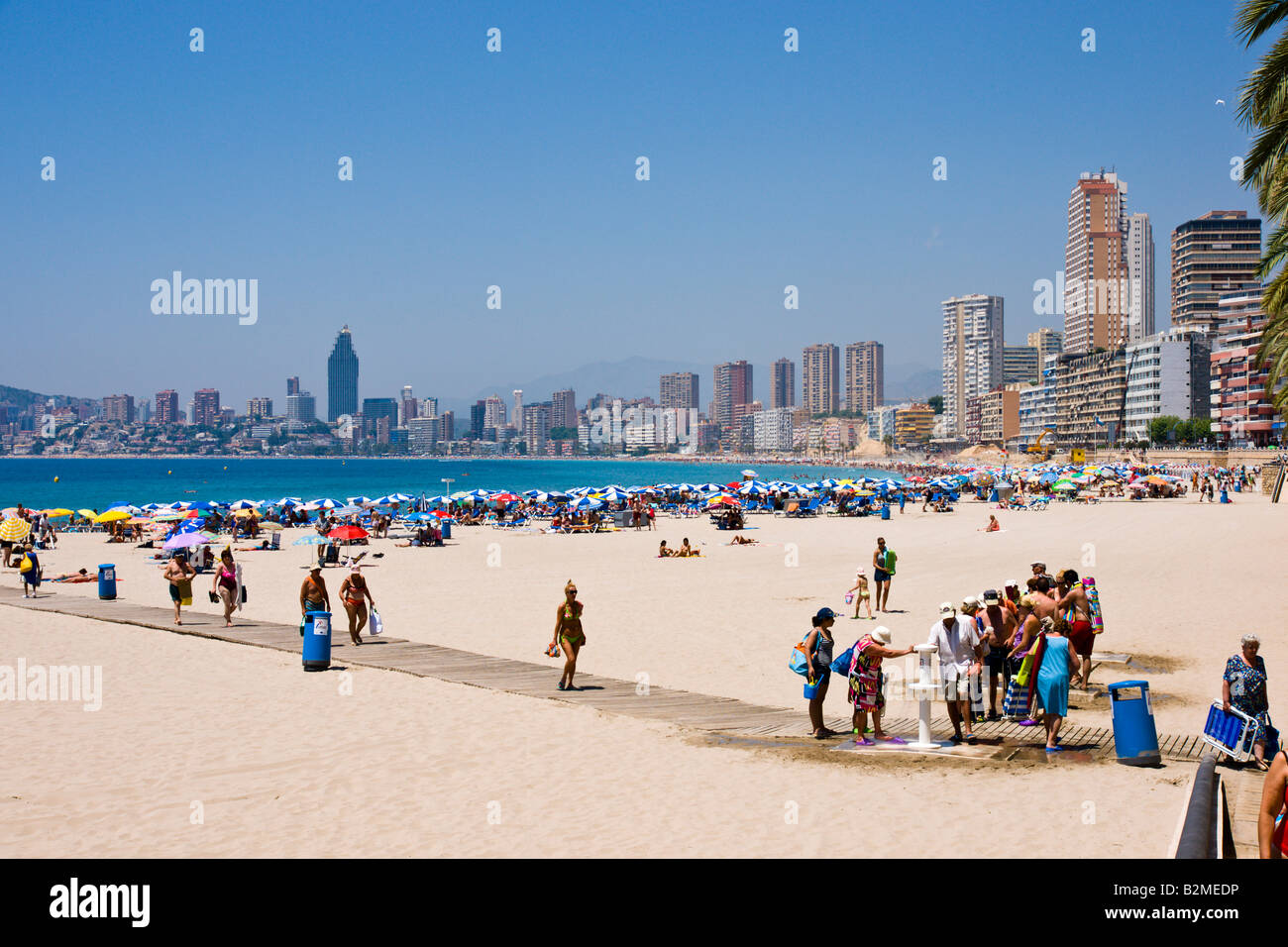 Costa Blanca Spain - Benidorm's Poniente Beach and hotels Stock Photo ...