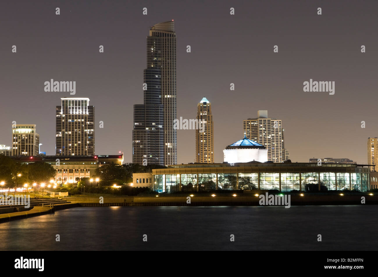 Chicago Lakefront at Night Stock Photo - Alamy