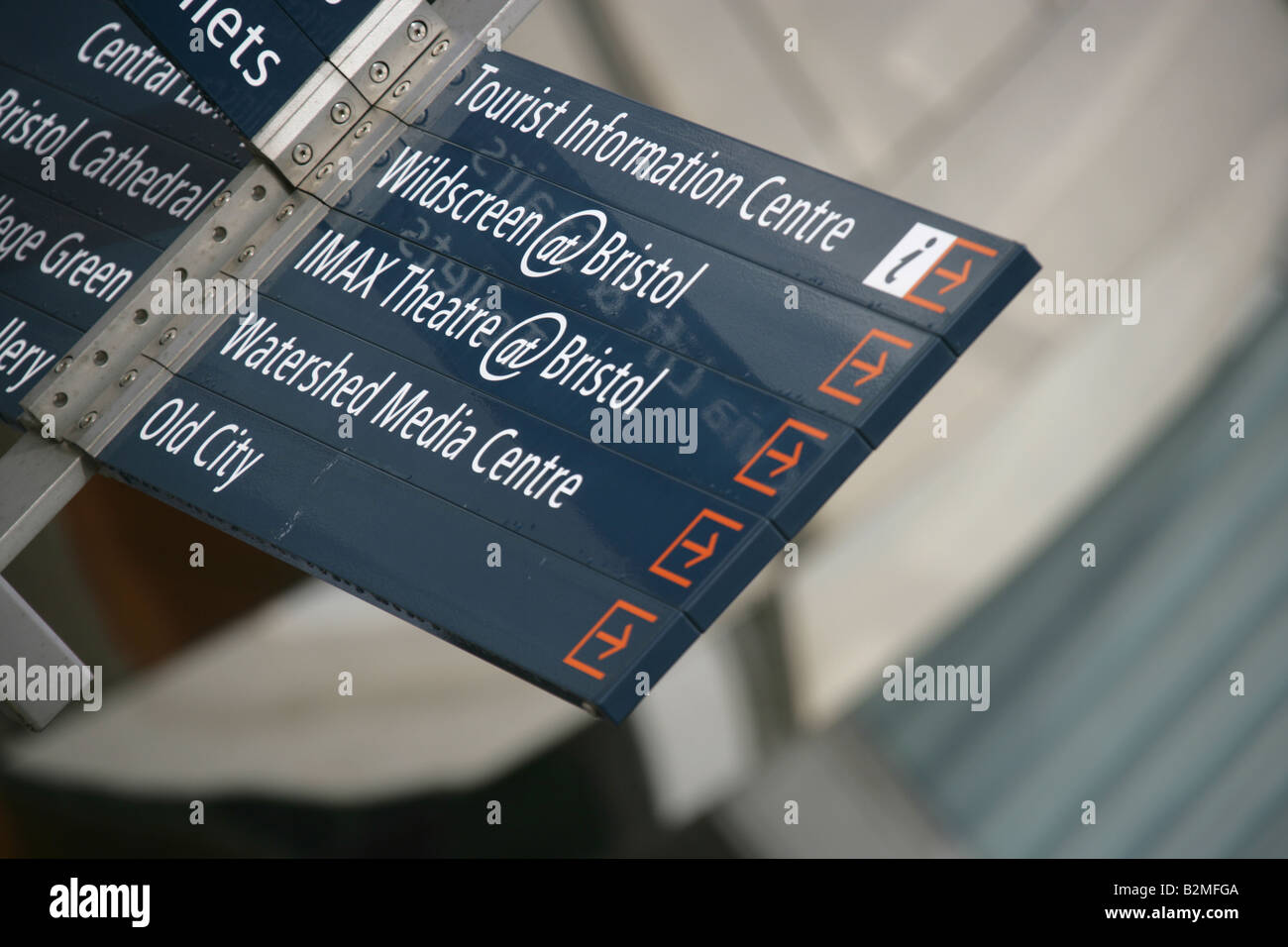 City of Bristol, England. Visitor direction sign with the stainless ...