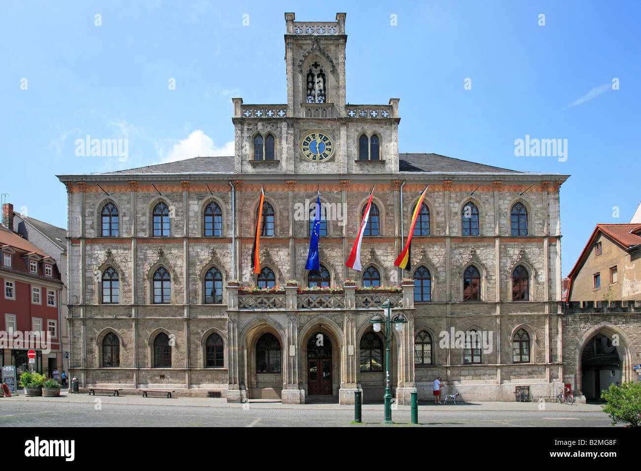 town hall of Weimar in Germany, Europe; Neptunbrunnen vor dem Rathaus ...