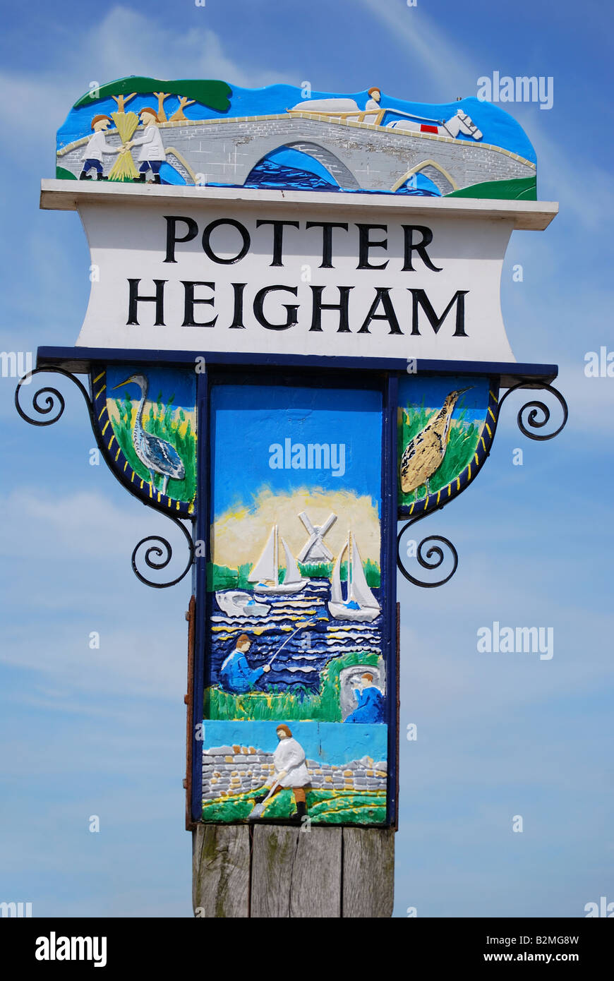 Wooden village sign, Potter Heigham, Norfolk Broads, Norfolk, England ...