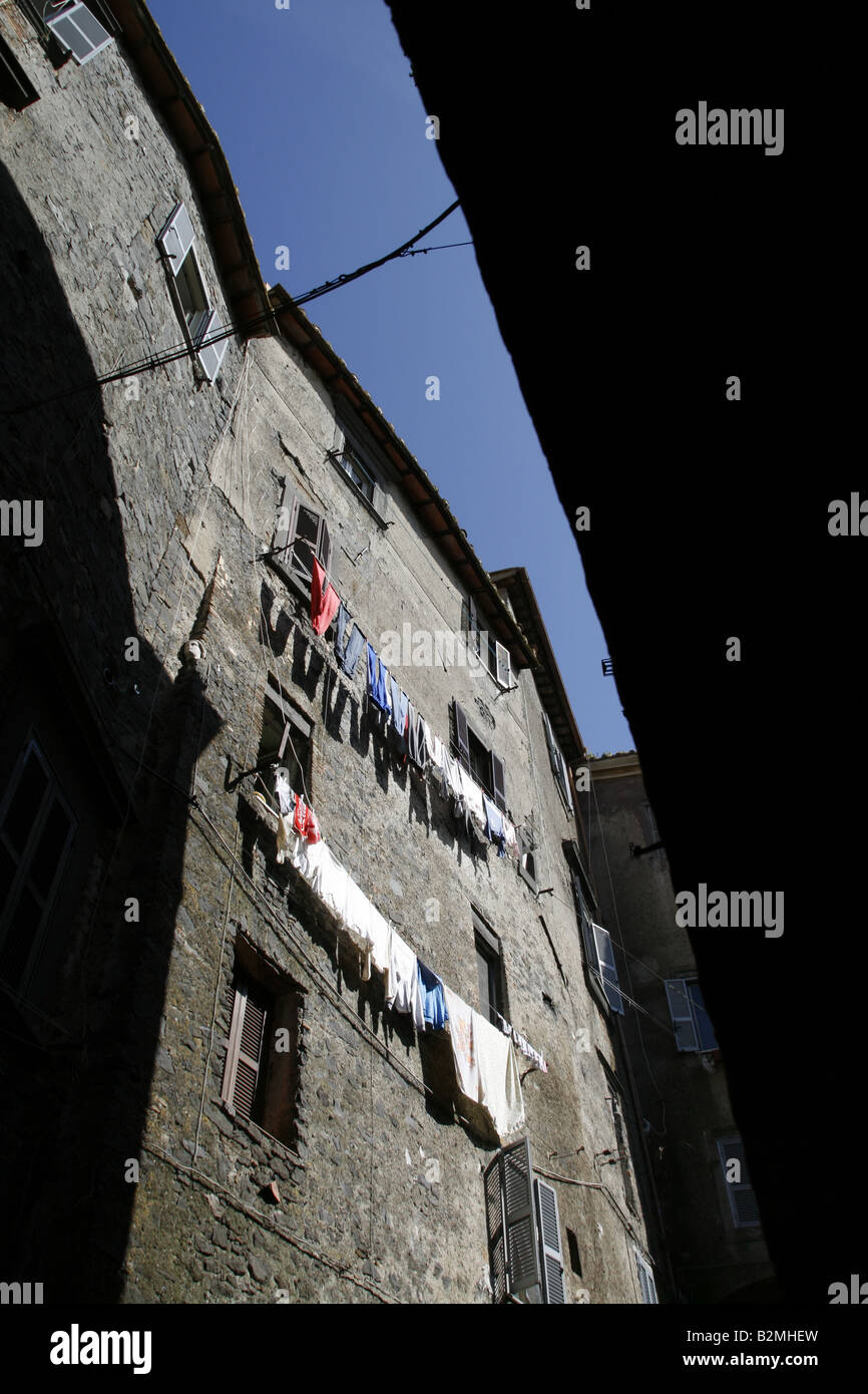 washing line outside houses in bracciano, italy Stock Photo - Alamy
