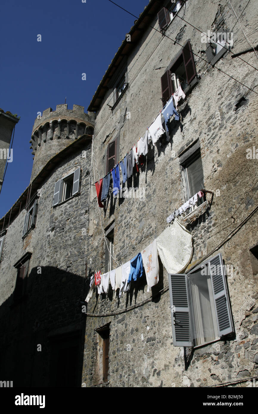 washing line outside houses in bracciano, italy Stock Photo - Alamy