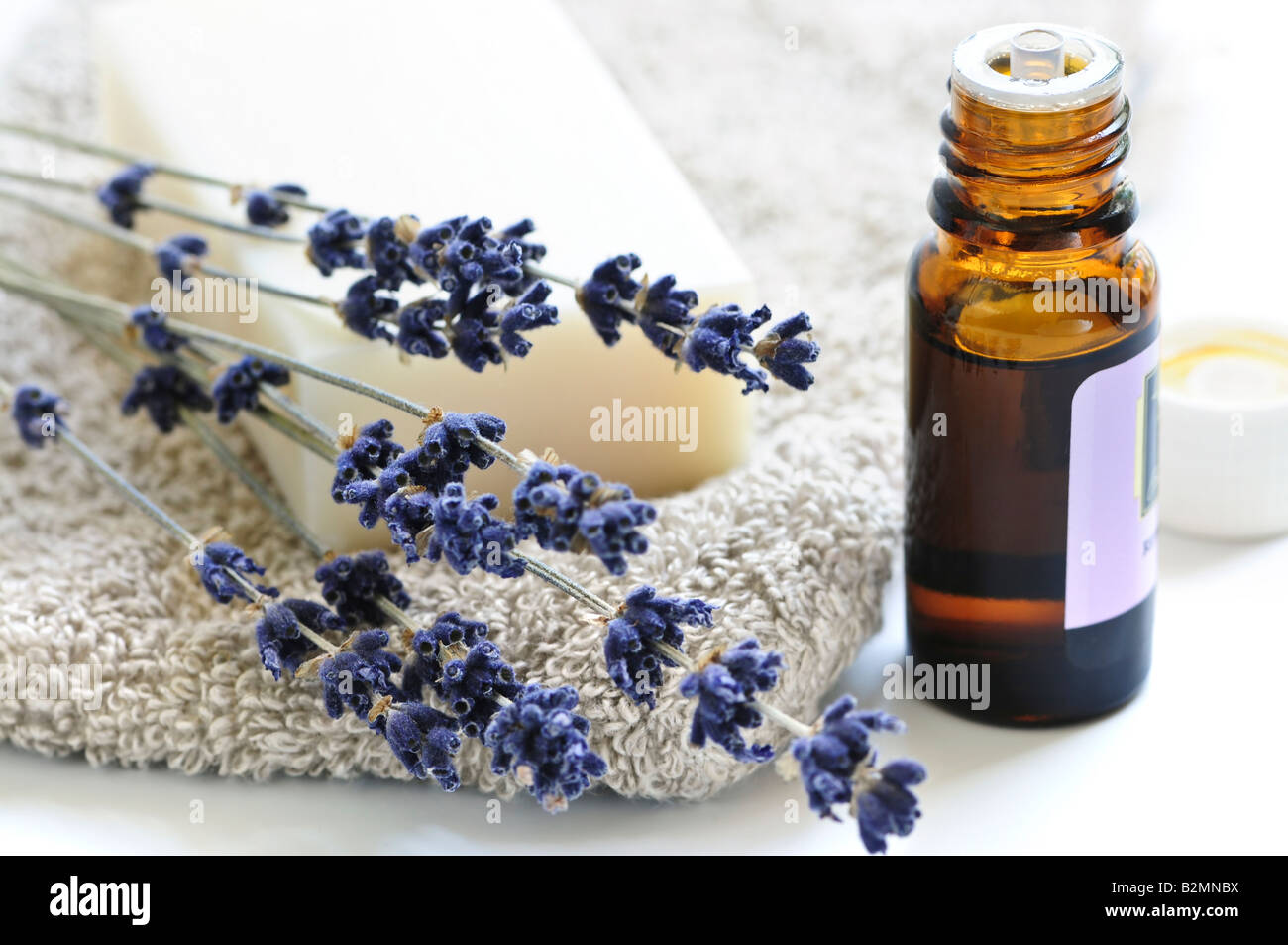 Bar of natural aromatherapy soap with dried lavender and essential oil ...